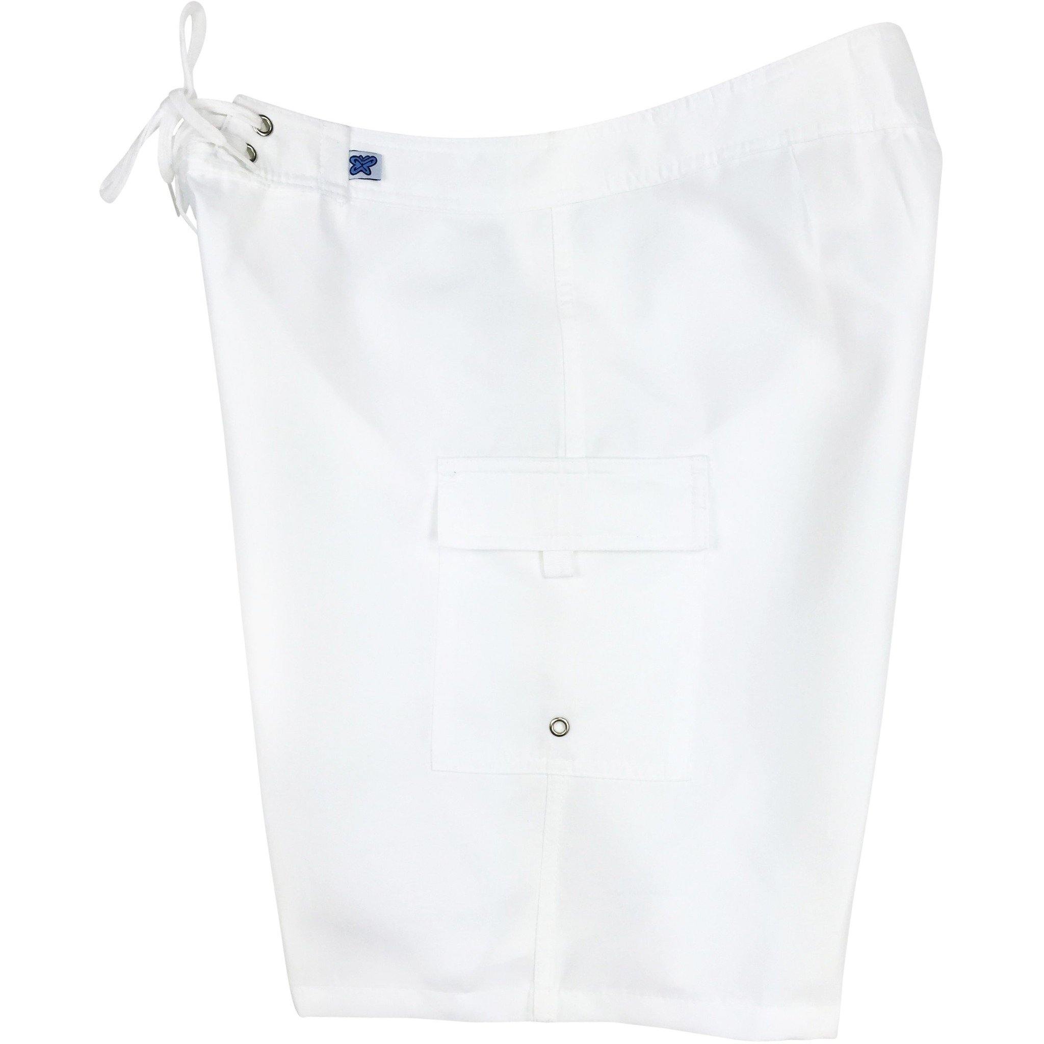 Solid White Women's Long Board Shorts - Regular Rise